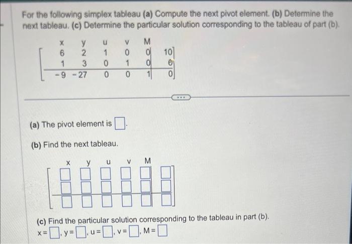 Solved Answer Boxes For The Following Simplex Tableau A 6680