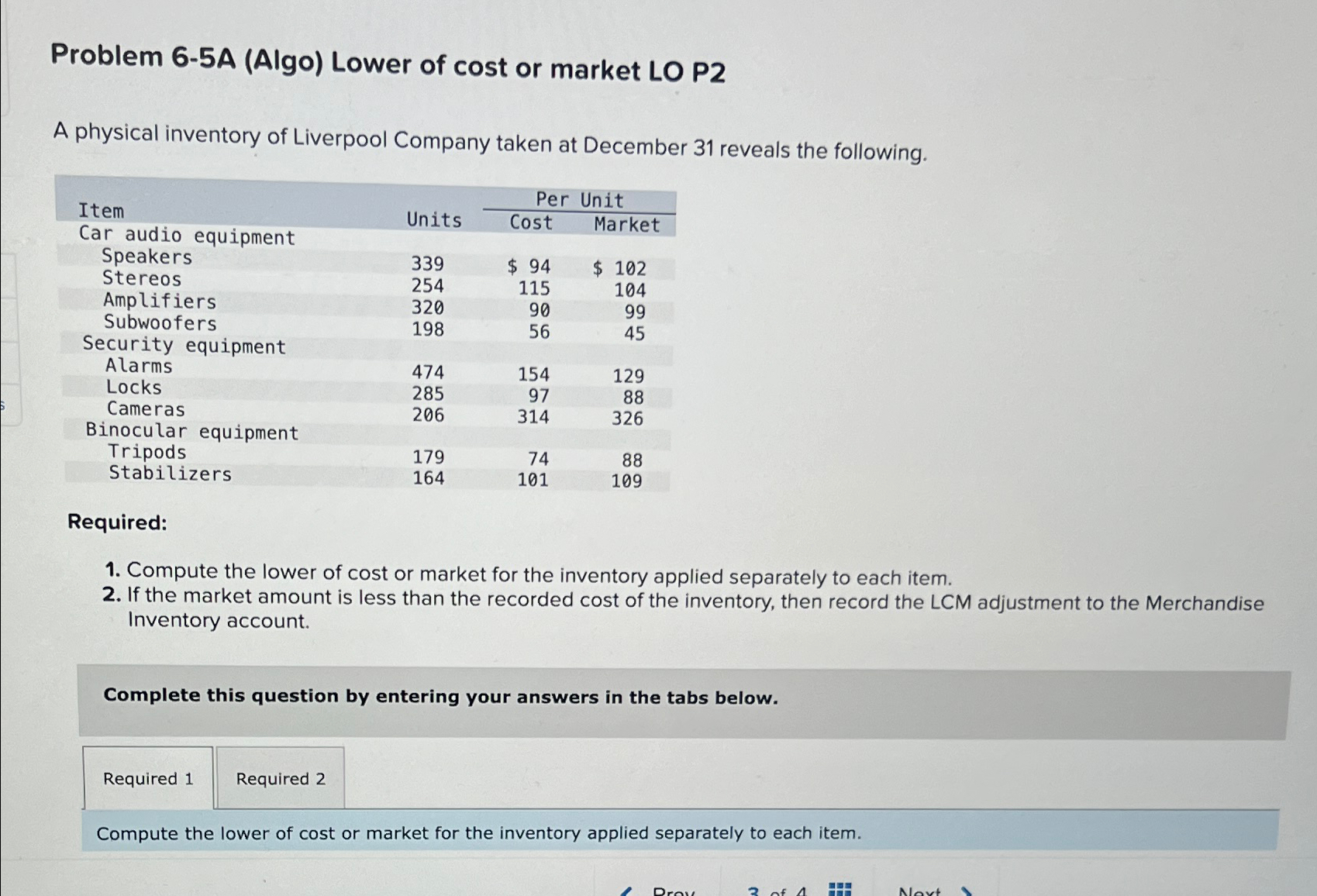 Solved Problem 6-5A (Algo) ﻿Lower of cost or market LO P2A | Chegg.com