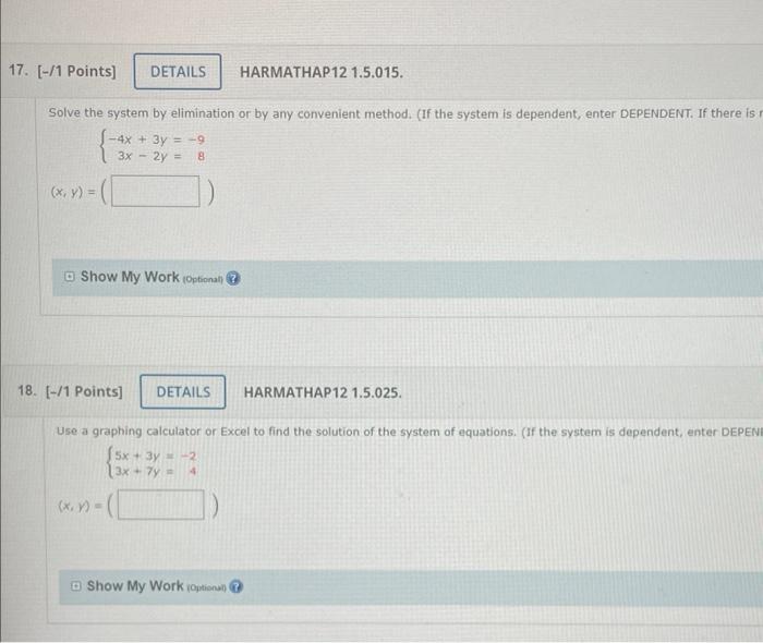 Solved Solve the system by elimination or by any convenient | Chegg.com