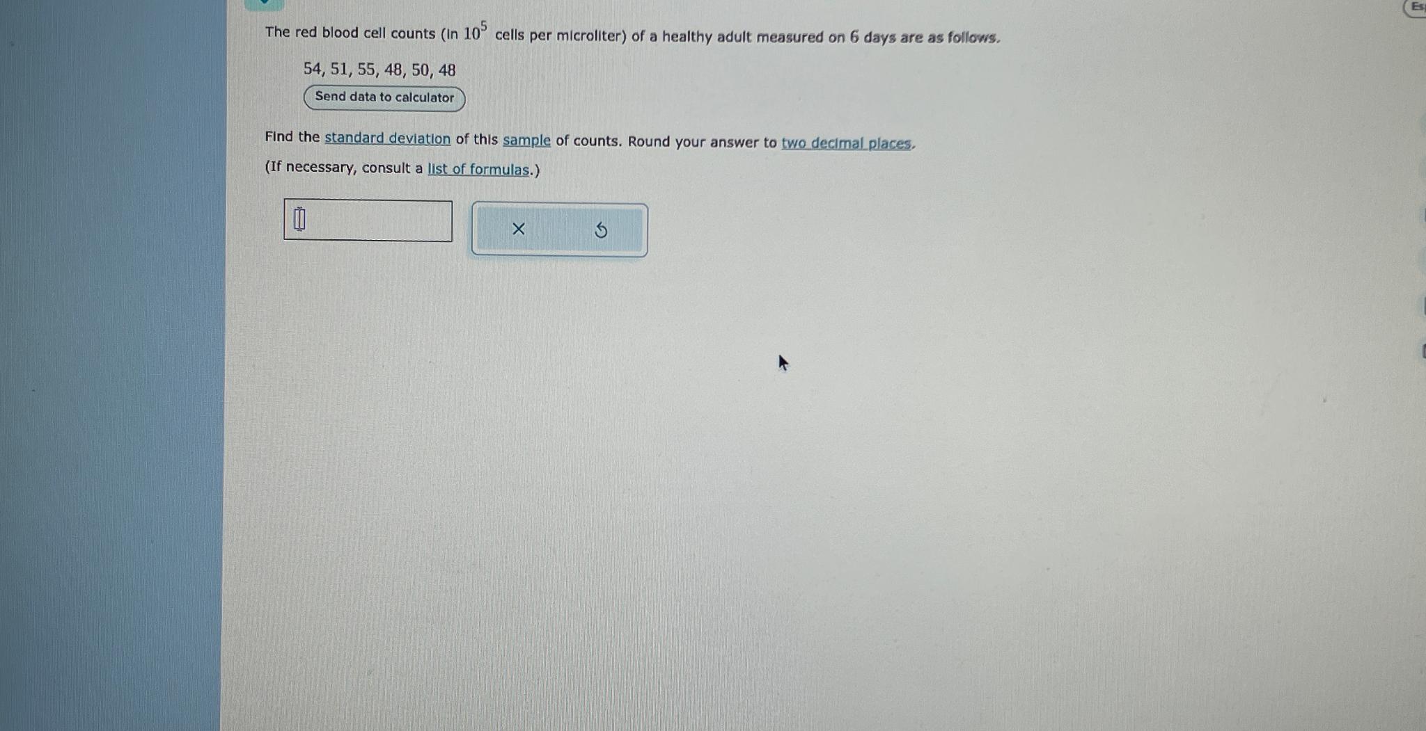 Solved The red blood cell counts (In 105 ﻿cells per | Chegg.com