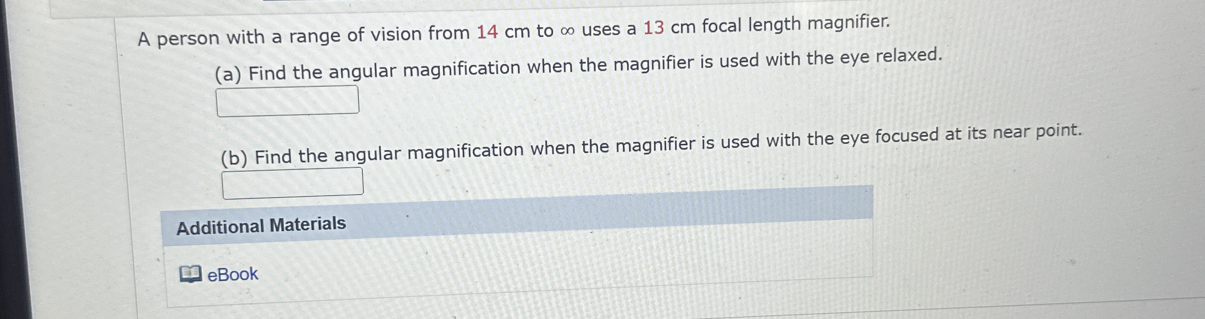 Solved A person with a range of vision from 14 ﻿cm to ∞ | Chegg.com