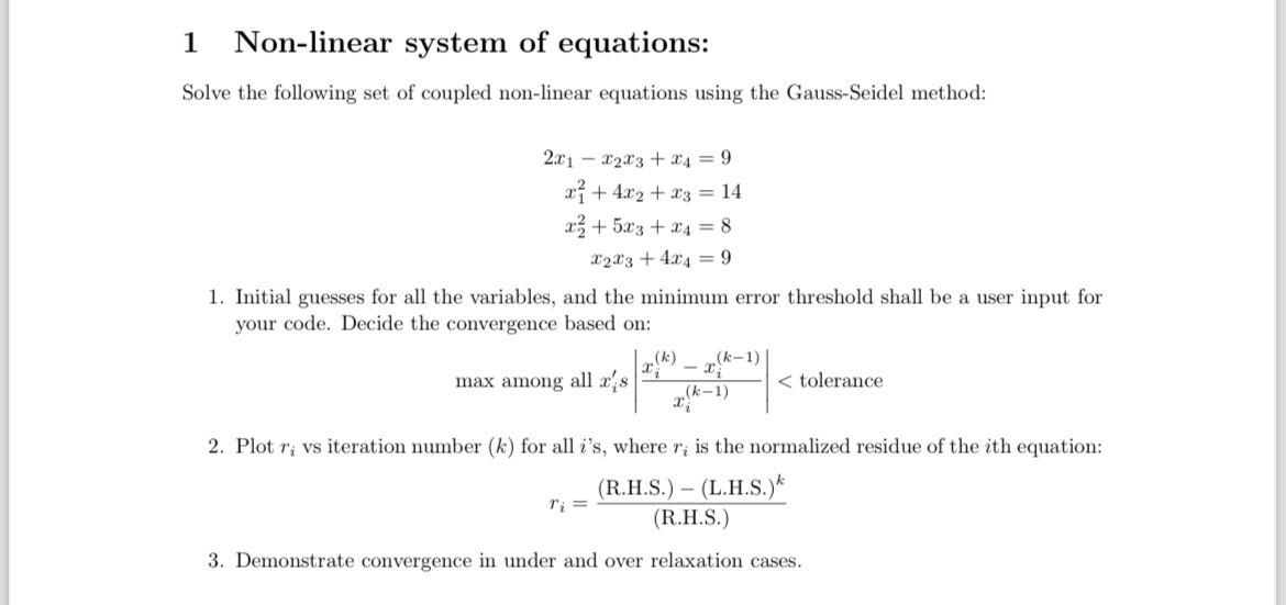 Solved 1 ﻿non Linear System Of Equationssolve The Following