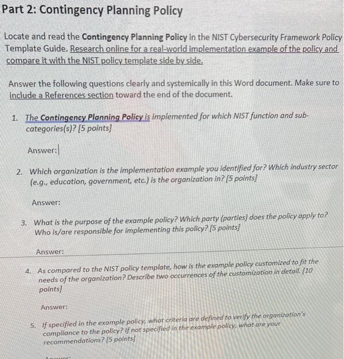 Solved Part 2: Contingency Planning Policy Locate and read | Chegg.com