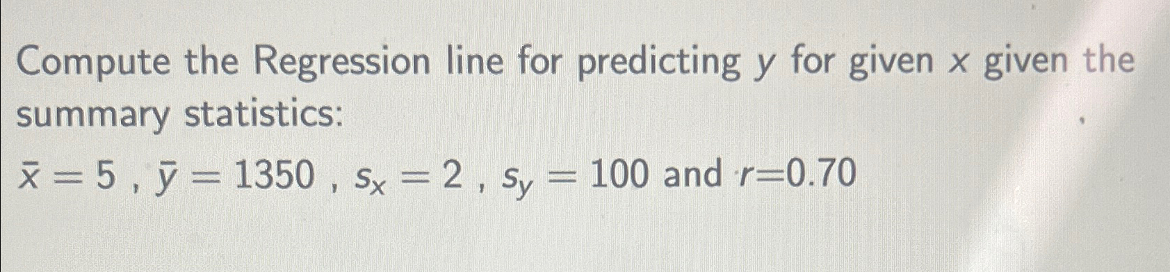 Solved Compute the Regression line for predicting y ﻿for | Chegg.com