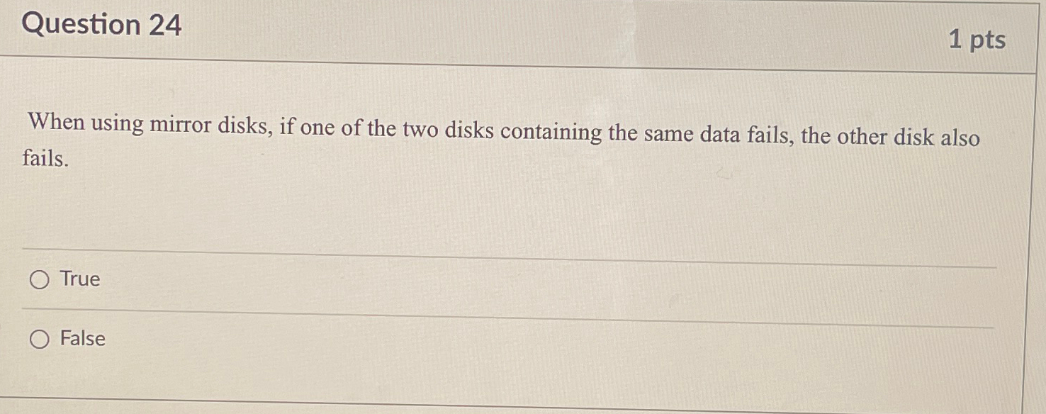 Solved Question 241ptsWhen using mirror disks, if one of the | Chegg.com