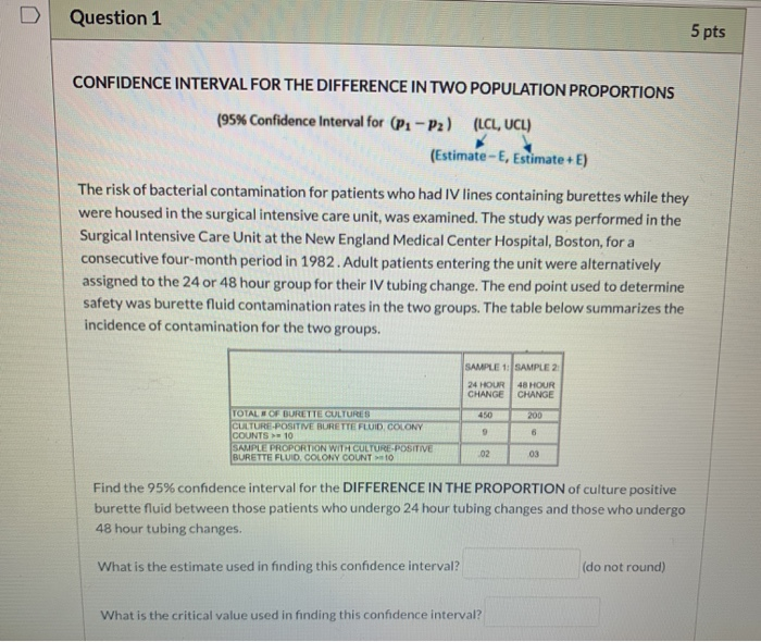 Solved Question 1 5 pts CONFIDENCE INTERVAL FOR THE | Chegg.com