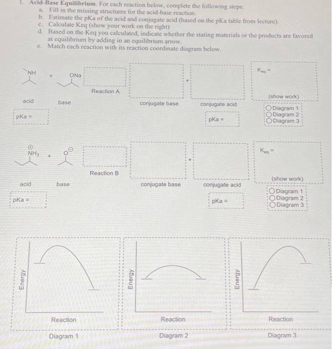 1. Acid-Base Equilibrium. For each reaction below, | Chegg.com