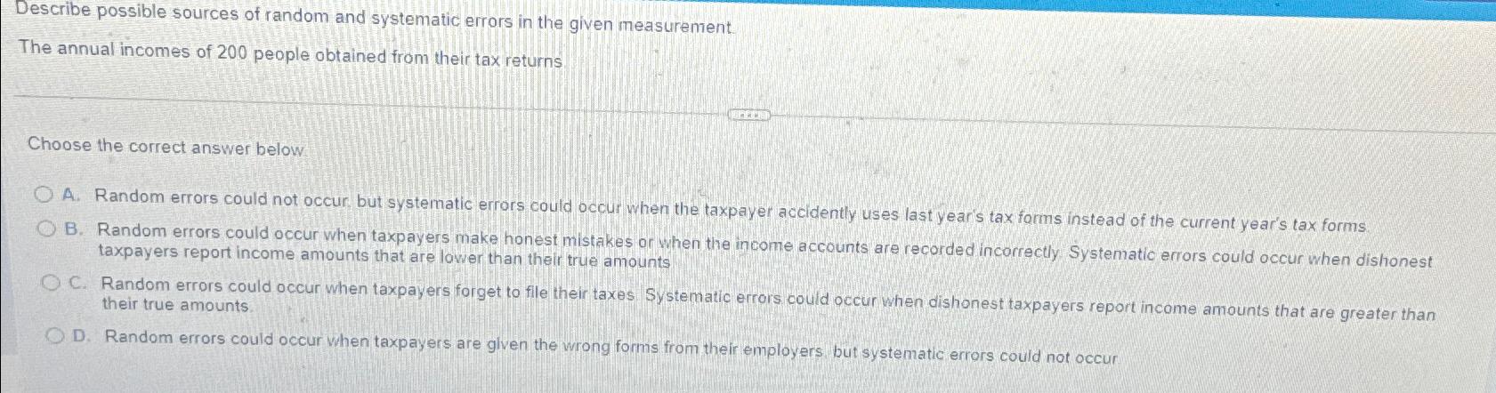 Solved Describe possible sources of random and systematic | Chegg.com