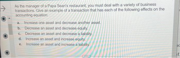 Solved As the manager of a Papa Sean's restaurant, you must | Chegg.com