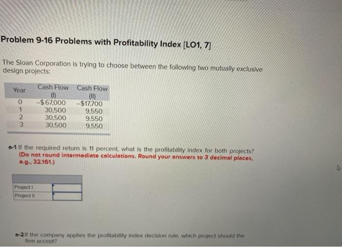 Solved Problem 9-16 Problems with Profitability Index | Chegg.com