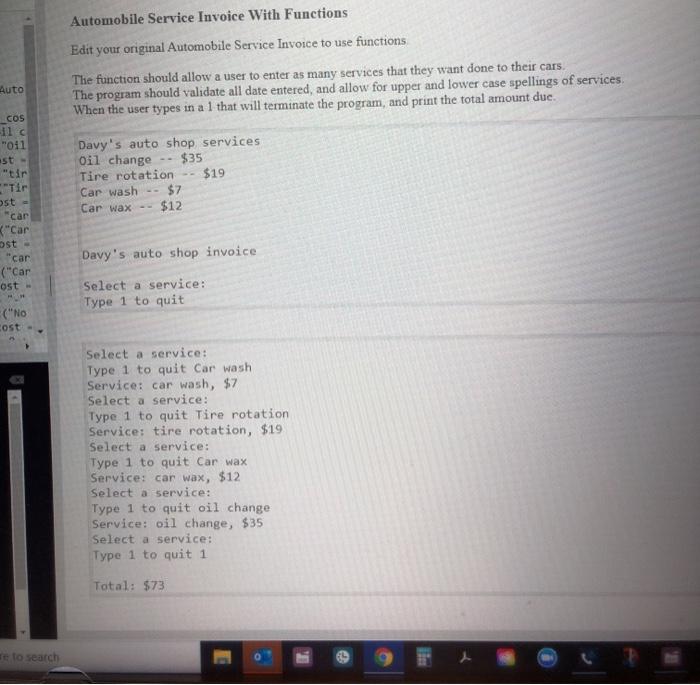 Solved Automobile Service Invoice With Functions Edit your | Chegg.com
