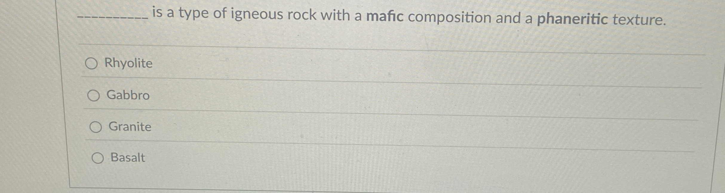 Solved is a type of igneous rock with a mafic composition | Chegg.com