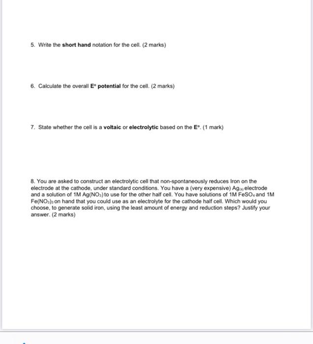 Solved 5. Write the short hand notation for the cell. (2 | Chegg.com