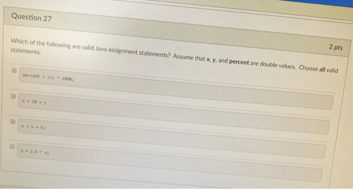 Solved Question 27 Which of the following are valid Java | Chegg.com
