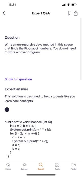 Solved Question Write A Non Recursive Java Method In This 