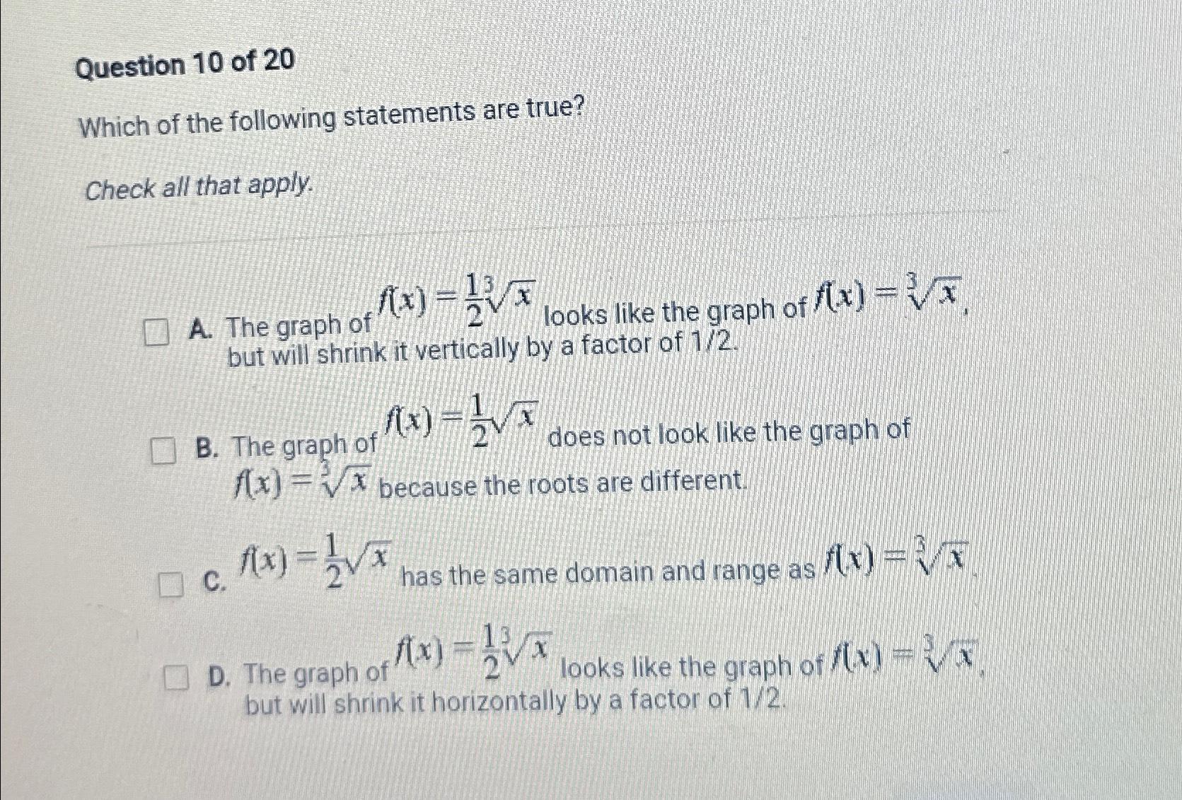 Solved Question 10 ﻿of 20Which of the following statements | Chegg.com