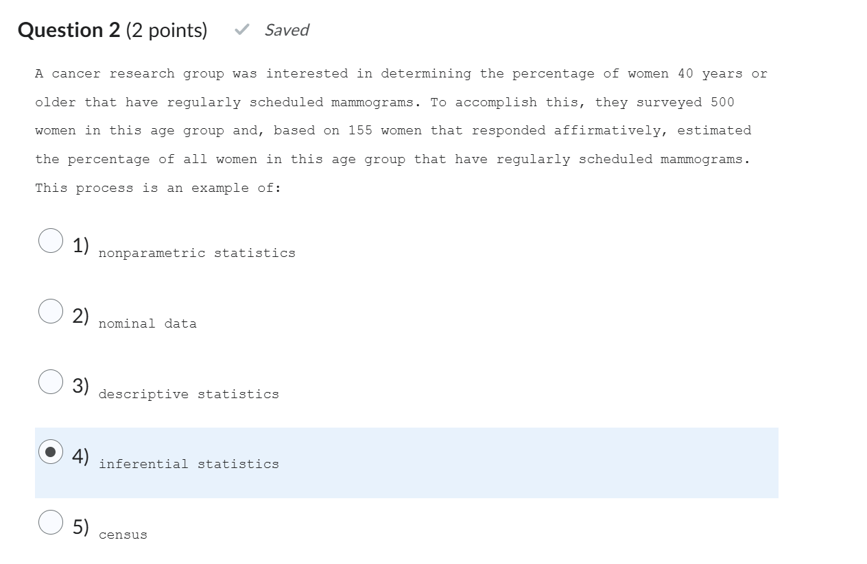 Solved Question 2 (2 ﻿points)\( \checkmark \) ﻿SavedA cancer | Chegg.com