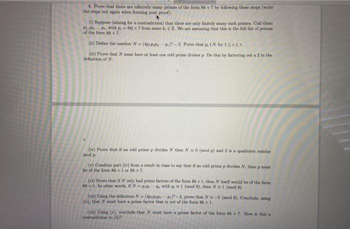 Solved 6. Prove that there are infinitely many primes of the | Chegg.com