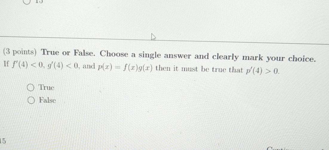Solved (3 ﻿points) ﻿True or False. Choose a single answer | Chegg.com