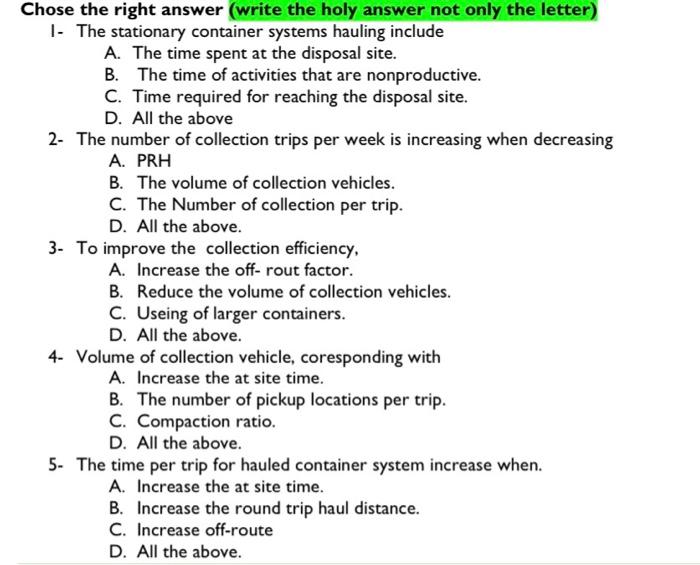 Solved Chose the right answer (write the holy answer not | Chegg.com