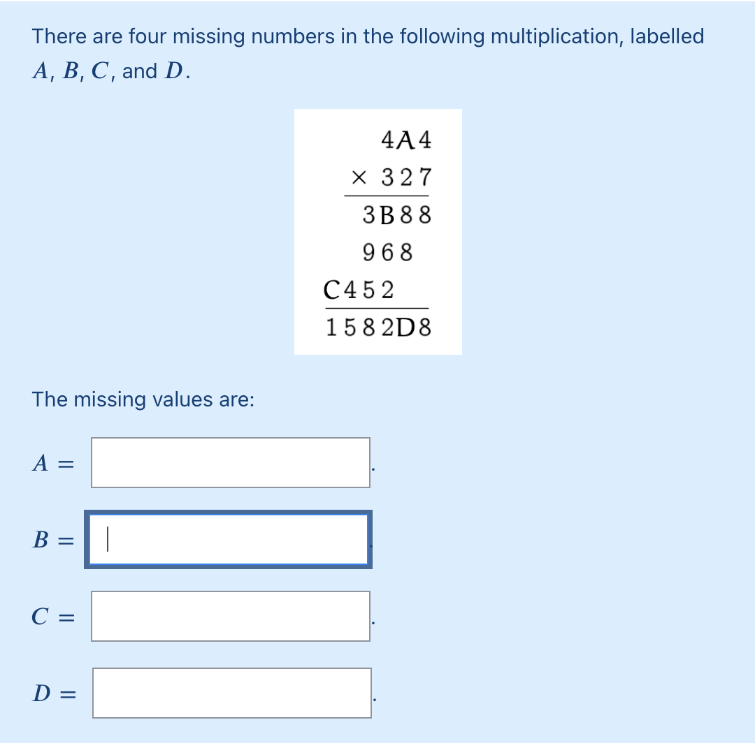 Solved There are four missing numbers in the following | Chegg.com