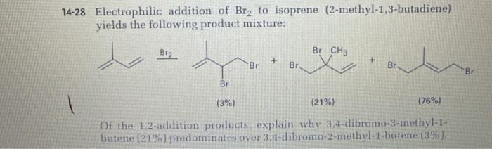 Solved 14-28 Electrophilic addition of Br2 to isoprene | Chegg.com