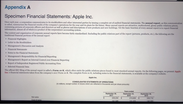 Solved Appendix A Specimen Financial Statements: Apple Inc. | Chegg.com