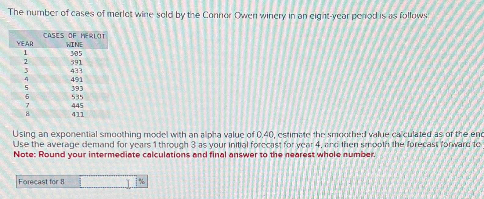 Solved The number of cases of merlot wine sold by the Connor | Chegg.com