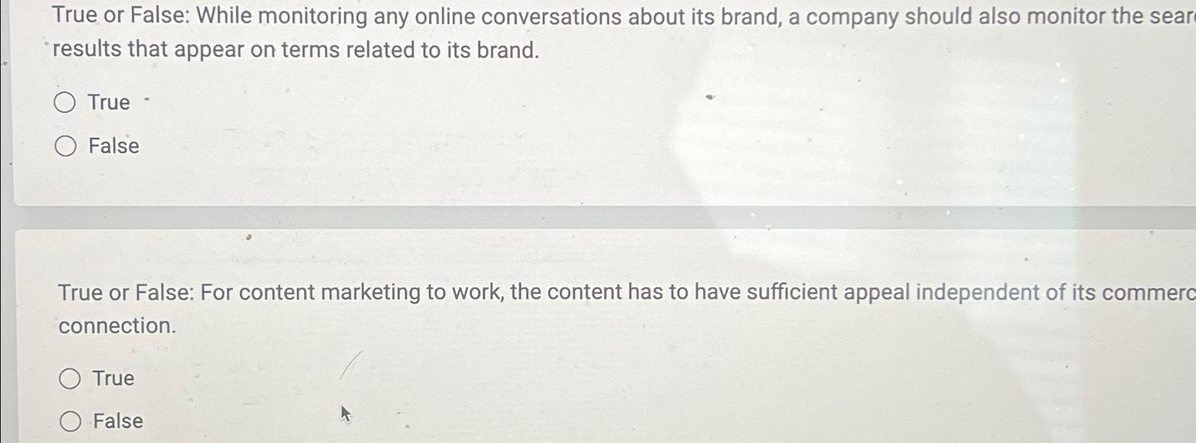 Solved True or False: While monitoring any online | Chegg.com