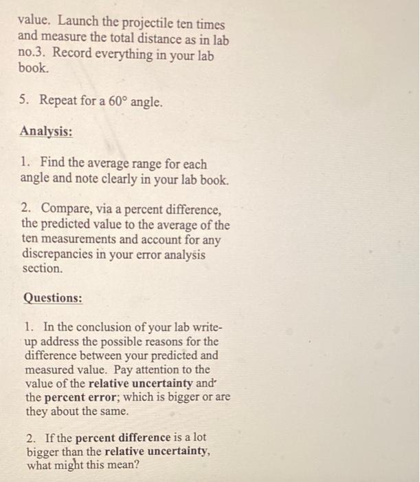 Lab No. 4: Projectile Motion from an Elevated | Chegg.com