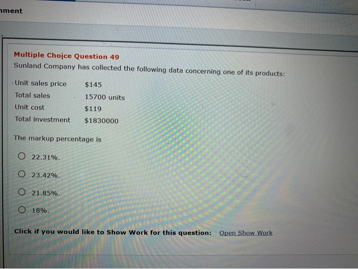 Solved ment Multiple Choice Question 49 Sunland Company has | Chegg.com