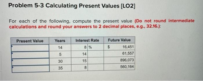 Solved Problem 5-3 Calculating Present Values (LO2] For each | Chegg.com