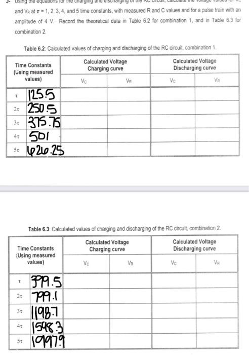 Solved and VR at τ=1,2,3,4, and 5 time constants, with | Chegg.com