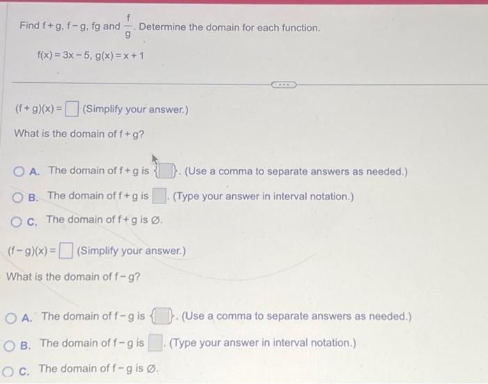 Solved Find f+g,f−g,fg and gf. Determine the domain for each | Chegg.com