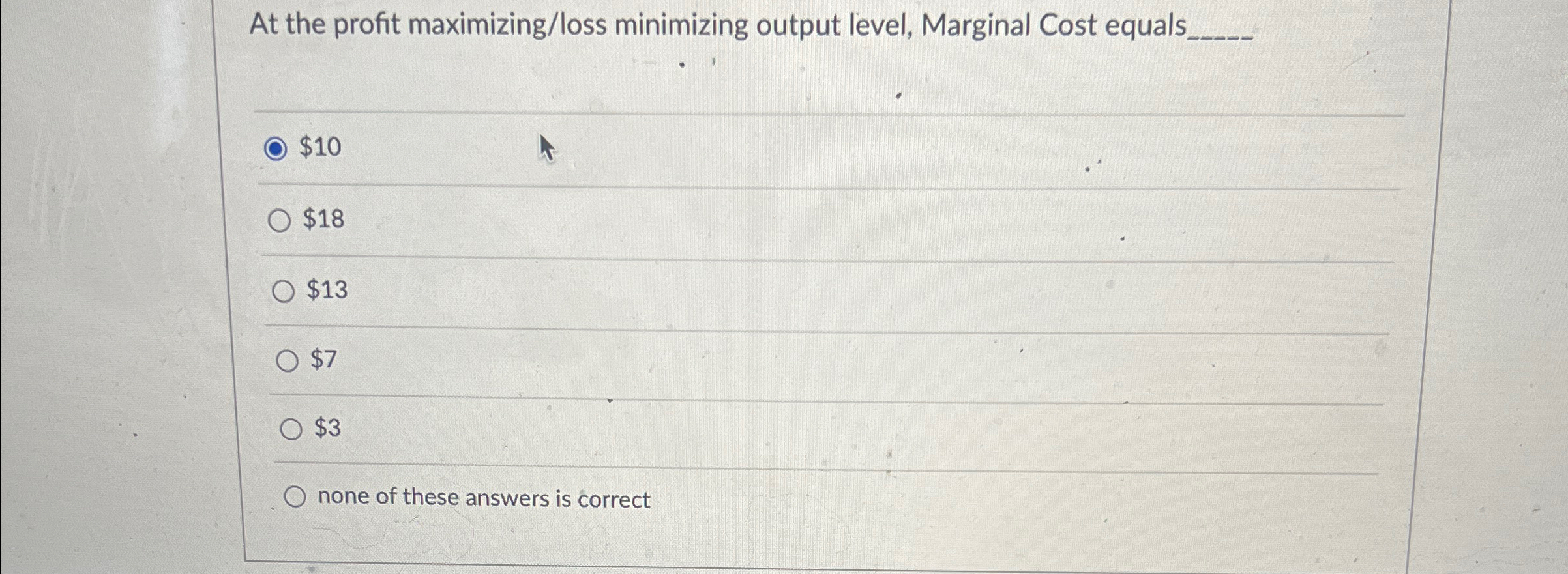 Solved At the profit maximizing/loss minimizing output | Chegg.com