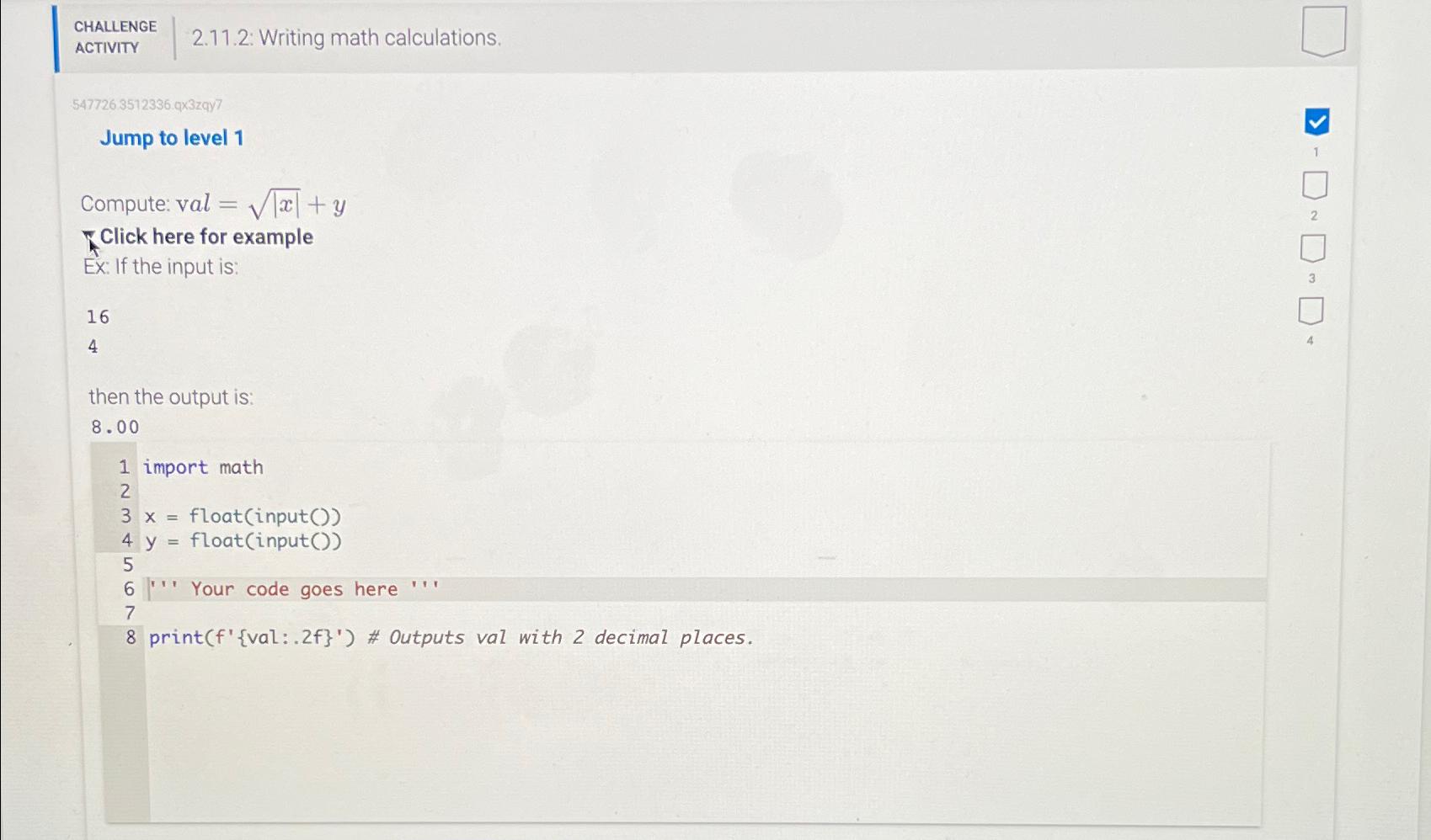 Solved CHALLENGEACTIVITY2.11.2: Writing math | Chegg.com