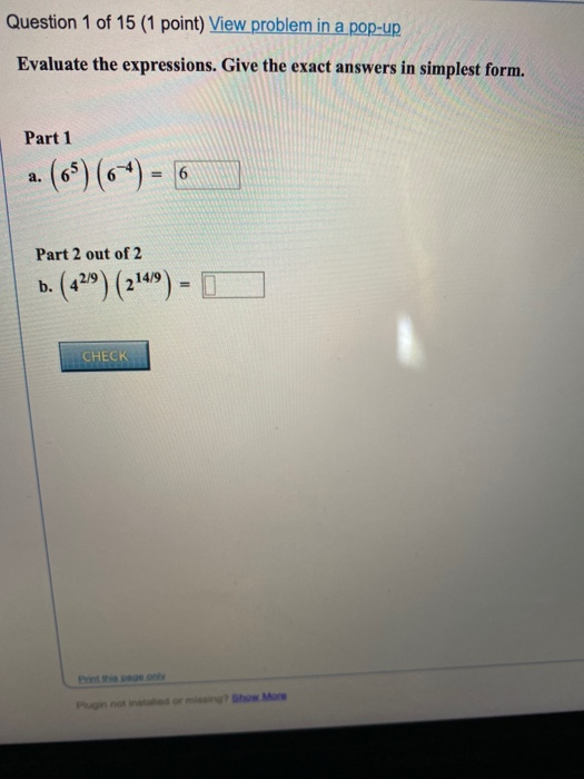 Solved Question 1 of 15 (1 point) View problem in a pop-up | Chegg.com