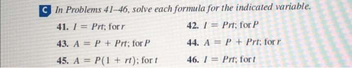 Solved In Problems 41-46, solve each formula for the | Chegg.com