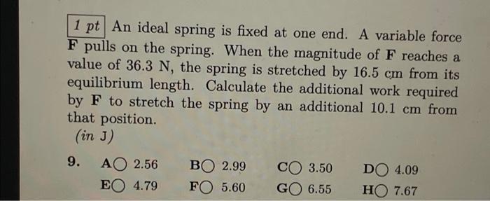 Solved 1pt An ideal spring is fixed at one end. A variable | Chegg.com