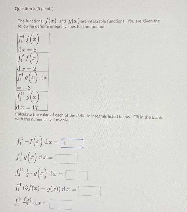 Solved Question 8 (5 points) The functions f(x) and g(2) are | Chegg.com