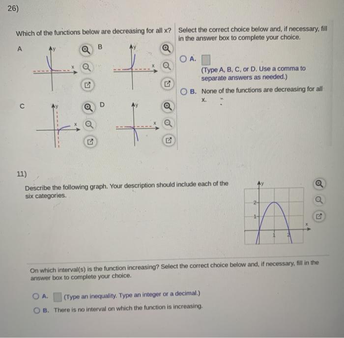 Solved 26) Which of the functions below are decreasing for | Chegg.com