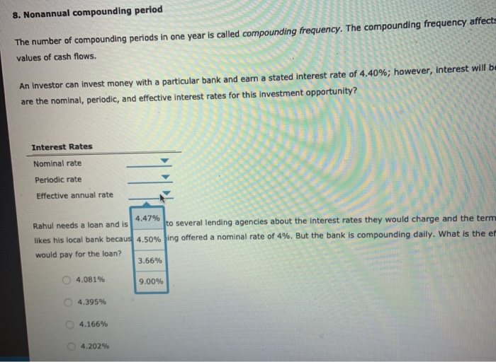 Solved 8. Nonannual compounding period The number of | Chegg.com Solved 8. Nonannual compounding period The number of | Chegg.com