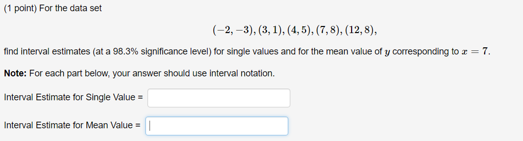Solved (1 ﻿point) ﻿For the data | Chegg.com