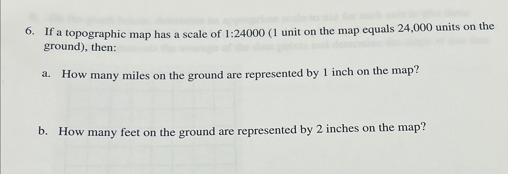 Solved If a topographic map has a scale of 1:24000 ( 1 ﻿unit | Chegg.com