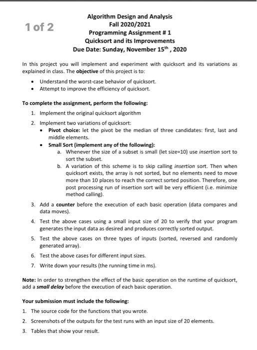 Solved Algorithm Design and Analysis 1 of 2 Fall 2020/2021 | Chegg.com