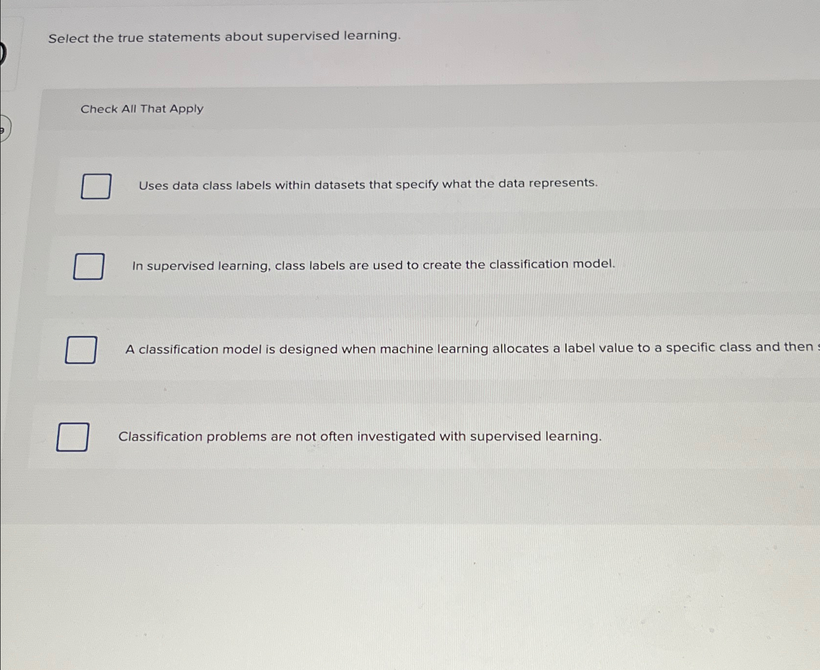 Solved Select the true statements about supervised | Chegg.com