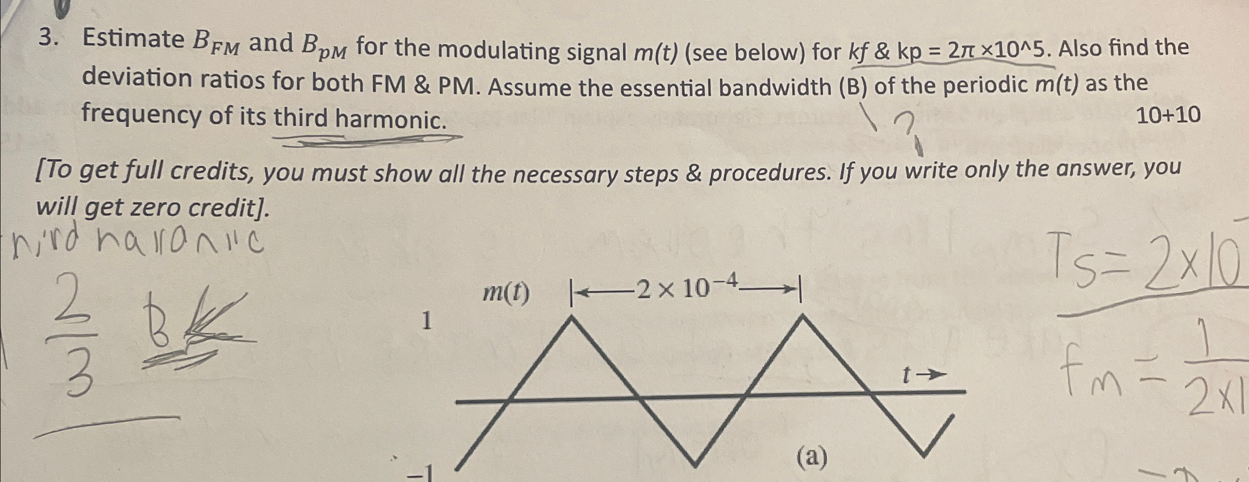 Solved Estimate BFM ﻿and BpM ﻿for the modulating signal | Chegg.com