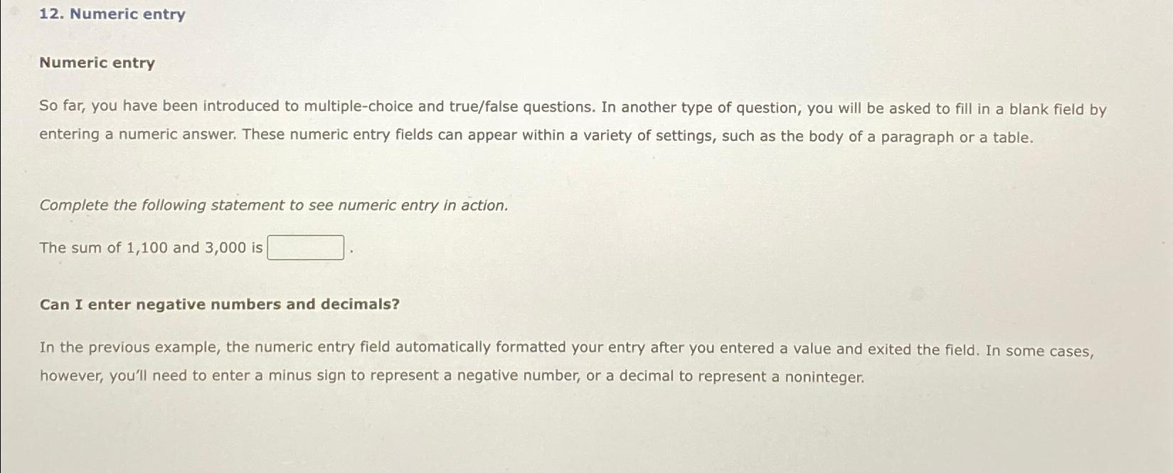 Solved Numeric entryNumeric entrySo far, you have been | Chegg.com