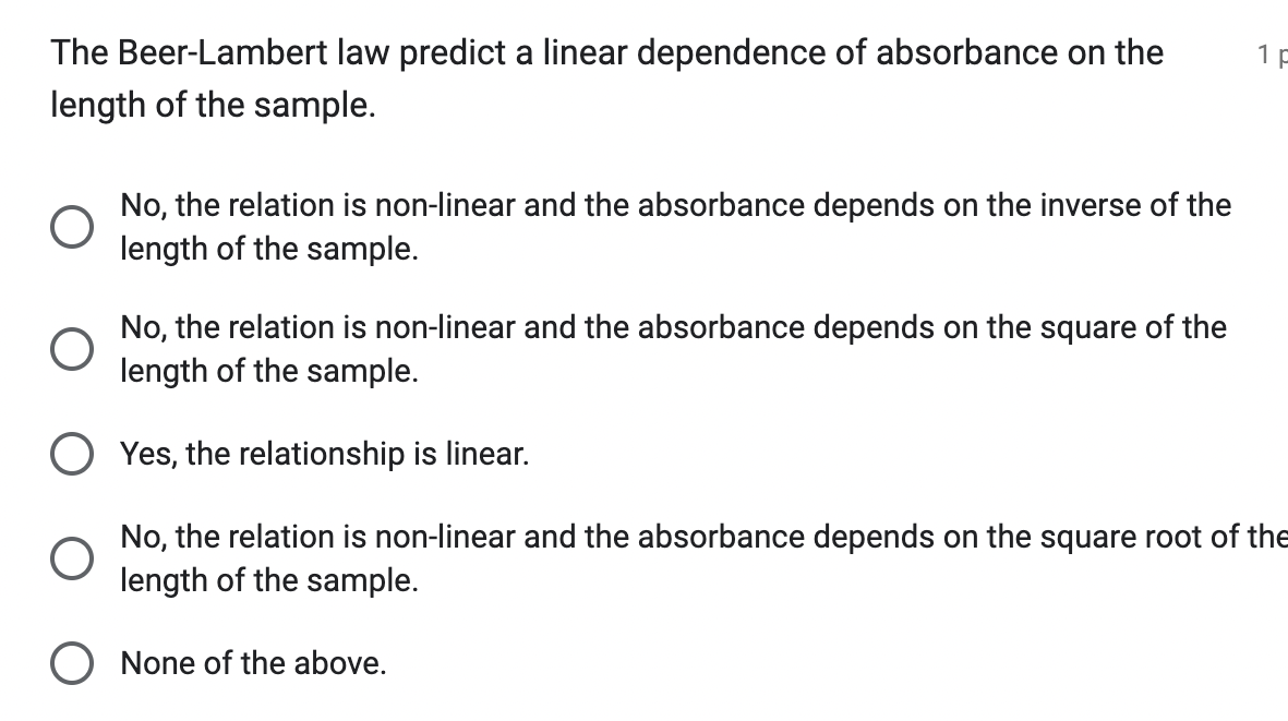 Solved (is it C?) ﻿the Beer-Lambert law predict a linear | Chegg.com