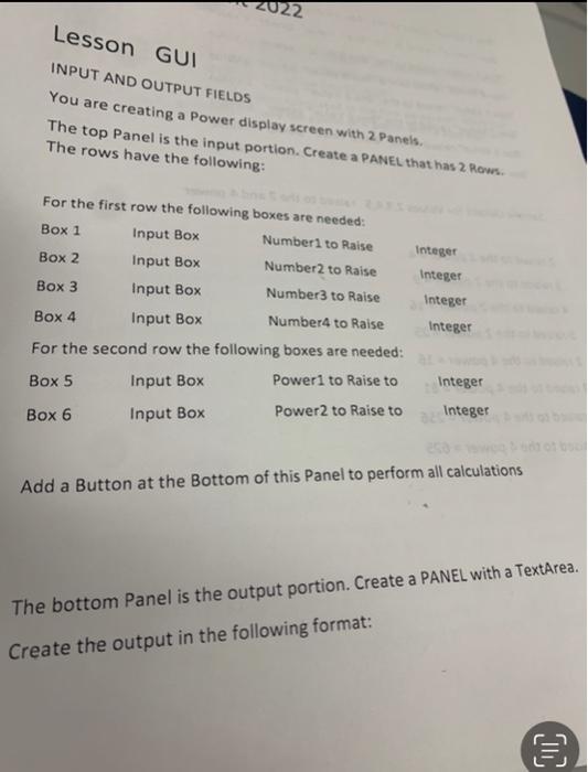 Solved 22 Lesson GUI INPUT AND OUTPUT FIELDS You are | Chegg.com